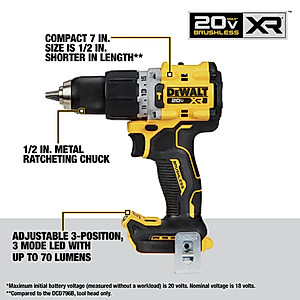 DEWALT 20V MAX XR Cordless Hammer Drill Driver and Impact Drive Combo Kit, Batteries and Charger Included (DCK249E1M1)
