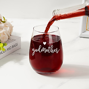 DAZLUTE Godmother Gifts, Godmother Stemless Wine Glass, Mother’ s Day Christmas Birthday Baptism Gifts for Godmother, Mom Friends from Godchild, Proposal Gift for Friend Aunt Sister Godmother,15Oz