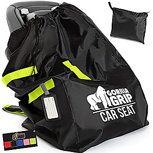 Gorilla Grip Car Seat Travel Bag, Water Dirt and Tear Resistant, Easy Carry Padded Backpack Covers for Airplane, Gate Check Bags Infant Booster Convertible Carseat Plane Cover, Fluorescent