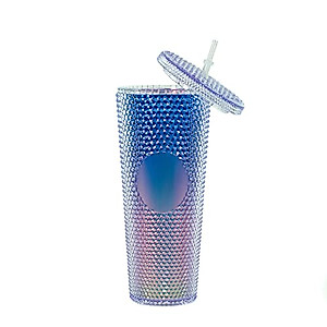 EVERGLITTER 24oz Studded Tumbler with Lid and Straw Blue,Double Wall Plastic Studded Cups with Lid Leak Proof,BPA-FREE,24 oz Insulated Water Tumbler with Straw,Cold Tumbler Gifts for Women