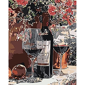 TISHIRON Paint by Number Wine Glass DIY Paint by Numbers Kit for Adults Kids DIY Canvas Painting by Numbers Wine Painting Acrylic Painting Arts Craft for Home Decoration Red Wine Glass 16x20 Inch