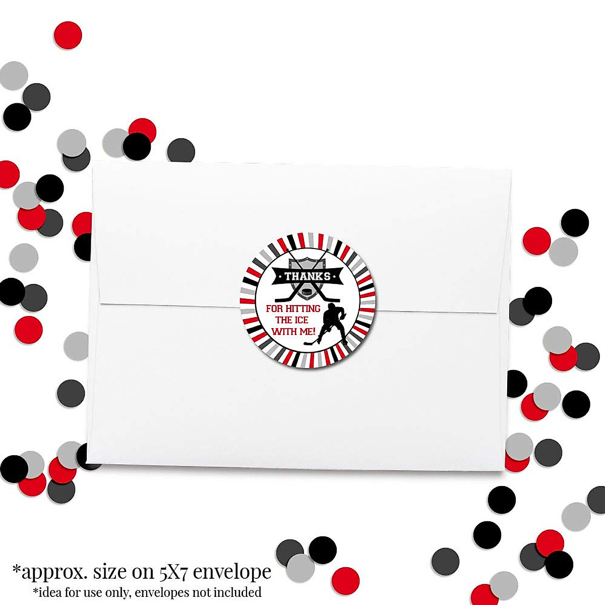 Hockey Themed Birthday Party Thank You Sticker Labels for Boys, 40 2" Party Circle Stickers by AmandaCreation, Great for Party Favors, Envelope Seals & Goodie Bags