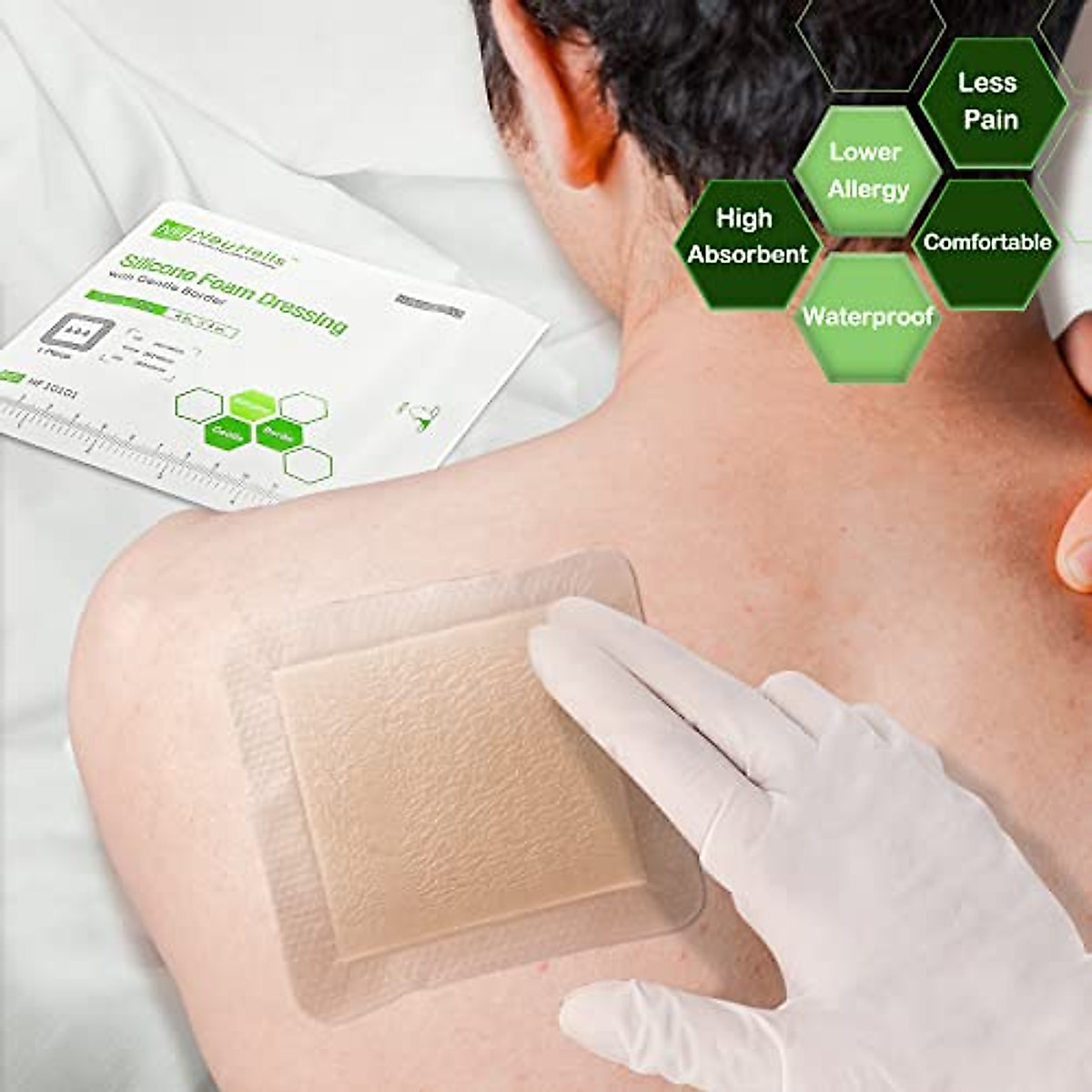 Silicone Adhesive Foam Dressing with Gentle Border 4''x4'' for Bed Sore Leg Ulcer 10 Pack, High Absorbency Waterproof Silicone Wound Bandage for Foot Diabetic Ulcer