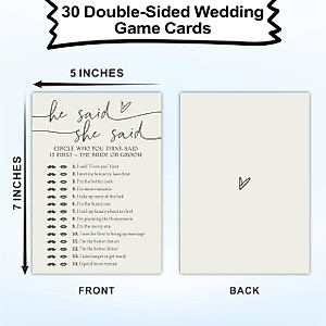 30 Pcs He Said She Said Game Cards For Wedding Party, Minimalism Bridal Shower, Mr & Mrs, Newlyweds, Engagement Party Favor & Supplies(Ivory) -B05