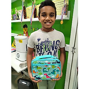 MORIOX Kids Dino Lunch Box, Cute Dinosaur Insulated Soft Bag Mini Cooler Back to School Thermal Meal Tote Kit for Boys Girls, Teal