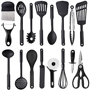 Kitchen Utensils Set, 17PCS Cooking Utensils Set, 410F° Heat Resistant & Non-stick Food Nylon Kitchen Gadgets Accessories For Cookware, BPA Free Kitchen Tools (Black)