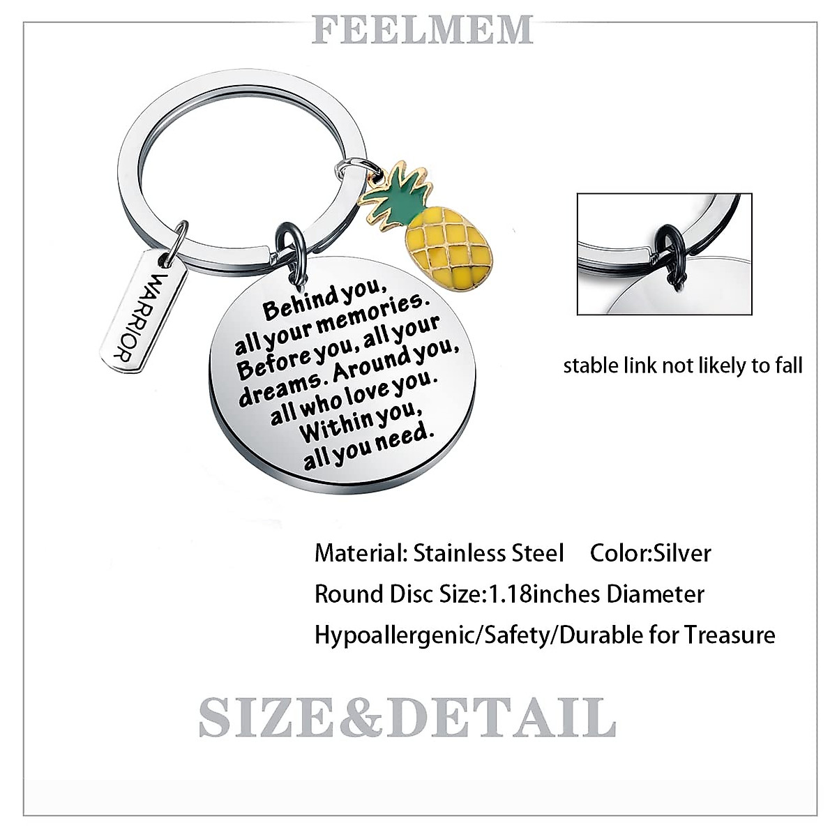 FEELMEM IVF Pineapple Gifts Infertility Warrior Gift Behind You All Your Memories Before You All Your Dreams Keychain IVF Gift for Infertility Mom (Pineapple-ky)