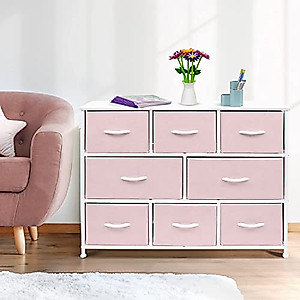 Sorbus Dresser - Furniture Storage Chest for Kids Clothing Organization, Large Organizer for Playroom, Nurseries, Bedroom, Hallway, Closet, Steel Iron Frame, Wood Top, 8 Fabric Drawers (Pink)