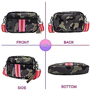 CELELA Small Crossbody Bags for Women Neoprene Bag Waterproof Messenger Bag Purses with Guitar Strap Tassel (green camo)