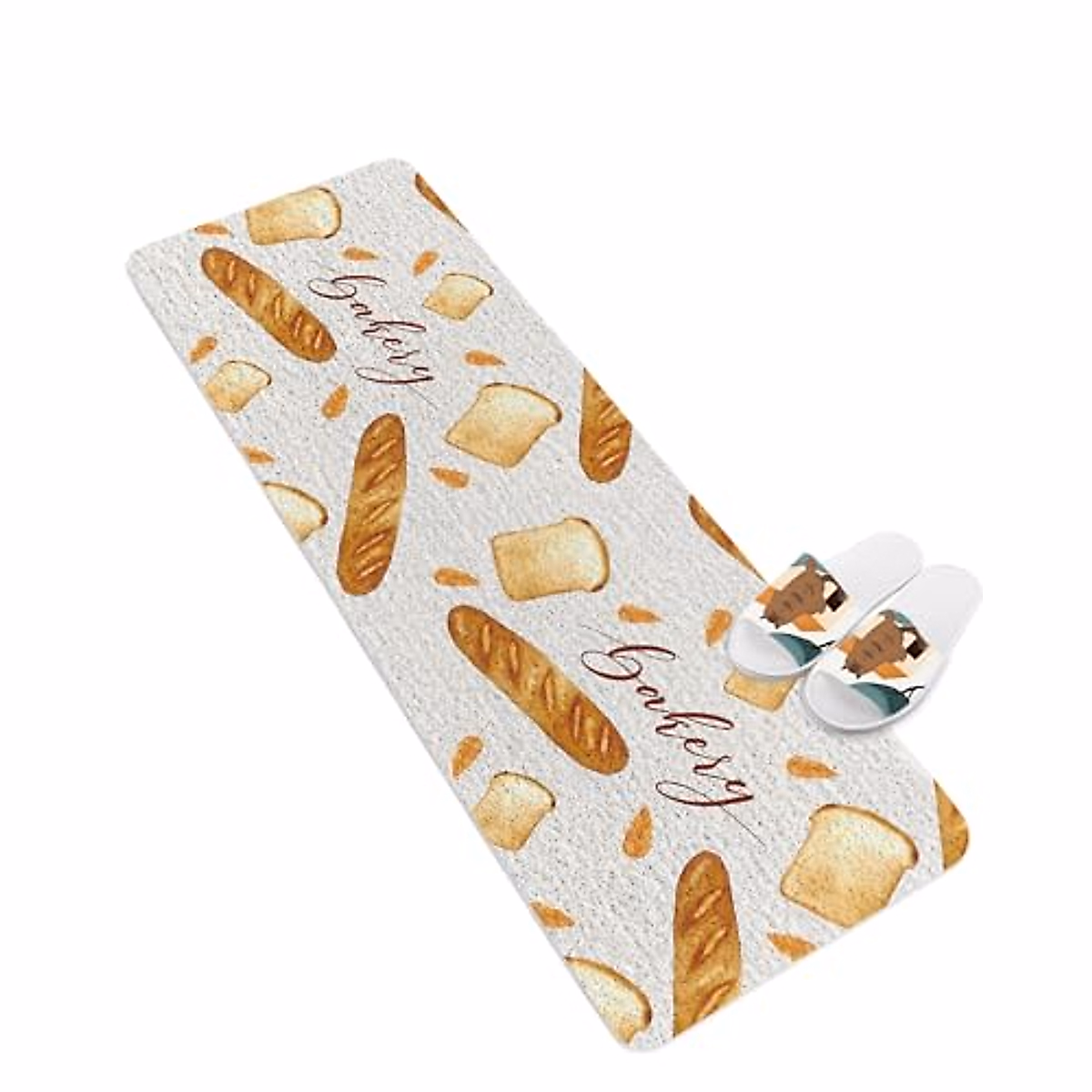 Briskdecor Dessert Baking Tile Bread Baguette PVC Loofah Shower Mat 40x16 inch, Non Slip Comfortable Bathtub Mat Quick Drying Bath Mat with Drain for Tub, Shower, Bathroom