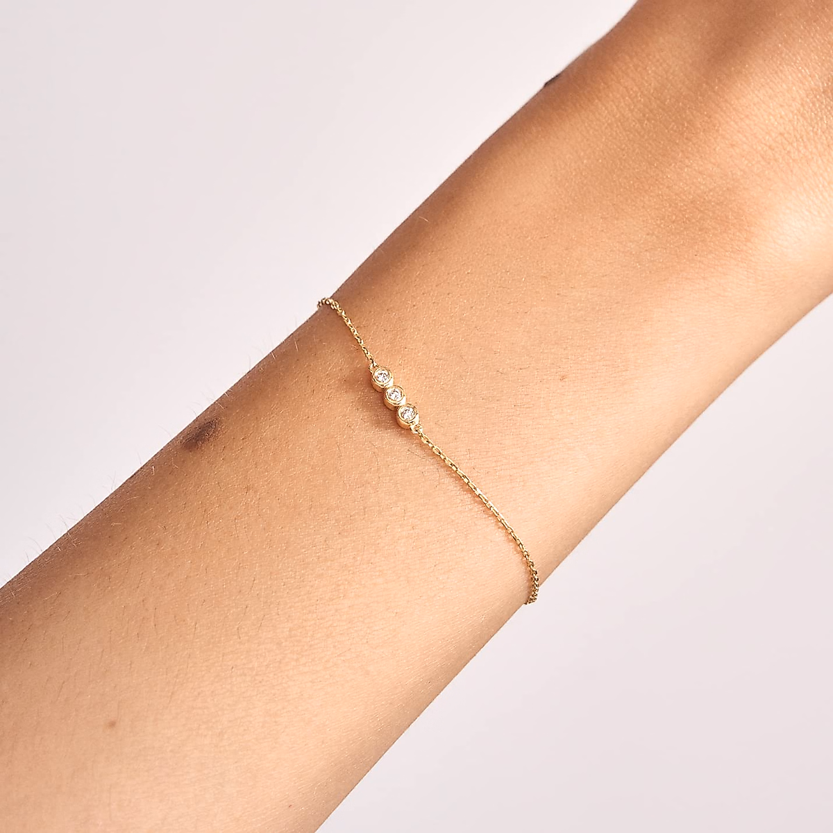 GELIN Diamond Bezel Three Stone Bracelet in 14K Solid Gold