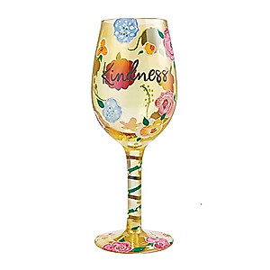 Enesco Designs by Lolita Kindness Floral Hand-Painted Artisan Wine Glass, 15 Ounce, Multicolor