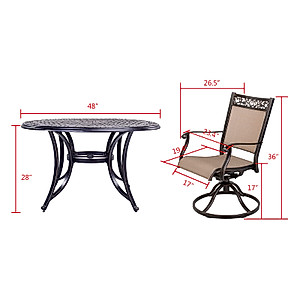 DALI 5 Piece Patio Dining Set Outdoor Furniture, Aluminum Swivel Rocker Chair Sling Chair Set with 48 inch Round Alum Casting Top Table