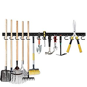 64 Inch Garage Hooks Tool Organizer Wall Mounted, Adjustable Storage System Wall Organizer for Garden Tools, Heavy Duty Tool Hanger for Rake, Mop,Broom and Yard Tools