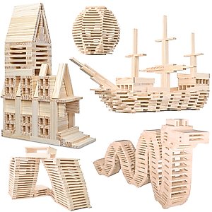 NiToy Wooden Plank Building Blocks 200PCS Sensory Toy for Kids, Montessori STEM Playset with Natural Pine Wood Creative Shapes for Educational Preschool Learning 3D Space Stacking Games for Boys Girls