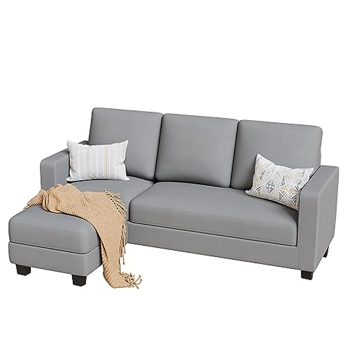 Furniwell Convertible Sectional Sofa Couch, L Shaped 3-Seat Small Couch for Living Room with Ottoman Modern Fabric Reversible Chaise for Apartment and Small Space(Light Gray)