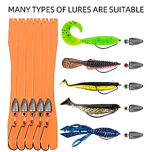 Rikimaru Fishing Ready Texas Rigging Fluorocarbon Fishing Line with Worm Hooks Kits Rolling Swivel Carolina Rig for Bass Perch (Sequins+T-Tail-1pack, 15LB-1/0#(Hook))