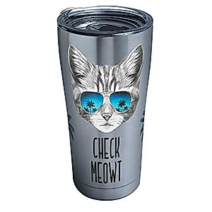 Tervis Check Meowt Stainless Steel Tumbler with Clear and Black Hammer Lid 20oz, Silver