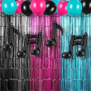 Skylety Music Birthday Party Decorations Includes Karaoke Rose Red Blue Black Tinsel Curtains Music Balloons Music Note Balloons for Music Theme Party Photo Backdrop