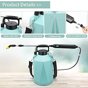 SideKing Battery Powered Sprayer 1.35Gallon/5L, Electric Garden Sprayer with USB Rechargeable Handle, Weed Sprayer with 3 Mist Nozzles, Telescopic Wand, and Shoulder Strap for Lawn and Garden