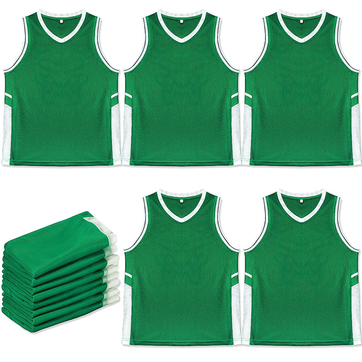 Sintege 12 Pcs Blank Basketball Jersey Youth Basketball Practice Jerseys Athletic Sports Shirts Plain Boys Team Uniform (Green)
