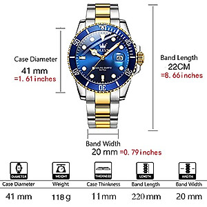 OLEVS Gold Stainless Steel Watch for Men Under 100, Blue,Waterproof, Big Face Dress Watches Men Date,Relojes De Hombre,Luminous Man Wristwatches, Male Diver Watch
