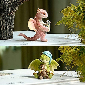 ZHF Rex Green Dragon-Mini Collection Fantasy Statue Cute Dragon Statue Landscape Small Sculpture Garden Crafts Desk Decoration Desk Decoration Home Collectibles (C)