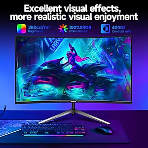Gawfolk 32" Curved Computer Monitor, 144Hz 165Hz Gaming Display, Full HD 1080p Home Office Business PC Monitor, Ultra-Thin Zero Frame