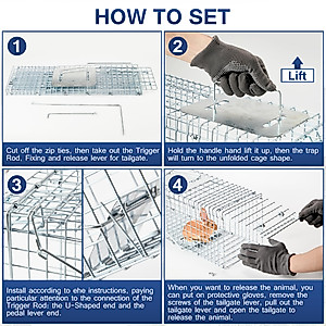 Humane Rat Trap Cage Live Rat Traps Humane Cat Traps Catch Release Live Animal Rodent Cage Collapsible Galvanized Wire for Rabbit Small Groundhogs Squirrel Mole Gopher Mice Chipmunk-24X8X7.2In