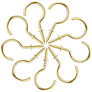 BronaGrand 20 Pieces Screw in Ceiling Hooks,2.8 inches Metal Cup Hook Hangers for Hanging Plants,Kitchen (Gold)