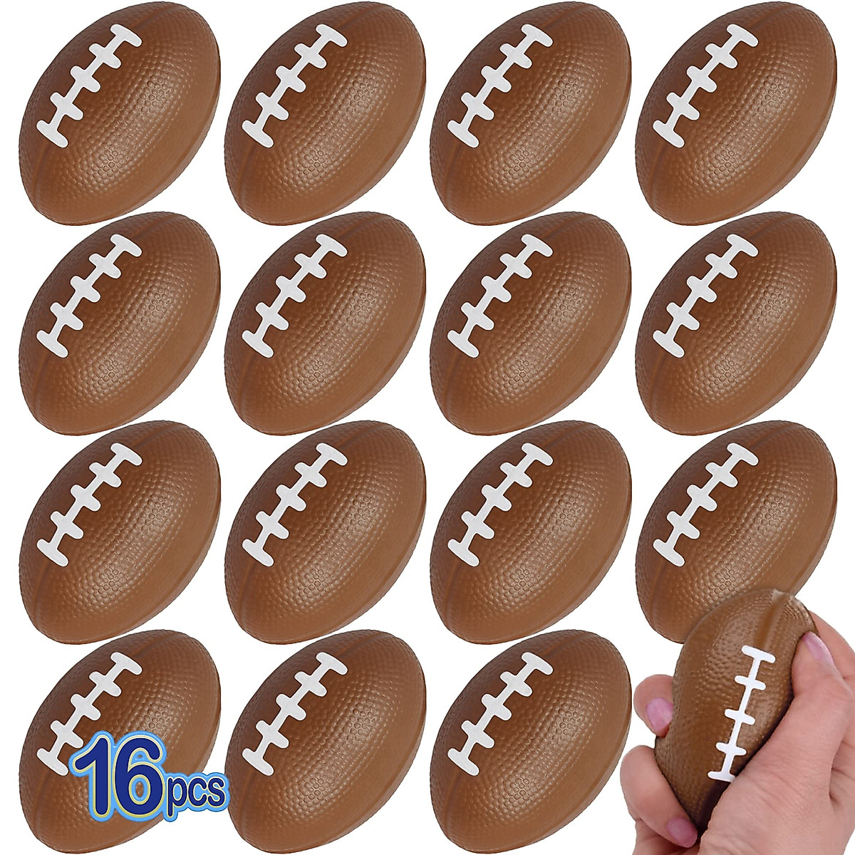 AnapoliZ Mini Foam Footballs 16 Pcs Pack | 3.25” Inch Party Favor Balls | Mini Football Stress Balls Bulk | Football Party Decorations | Big Game Party Decorating Footballs | Small Foam Footballs
