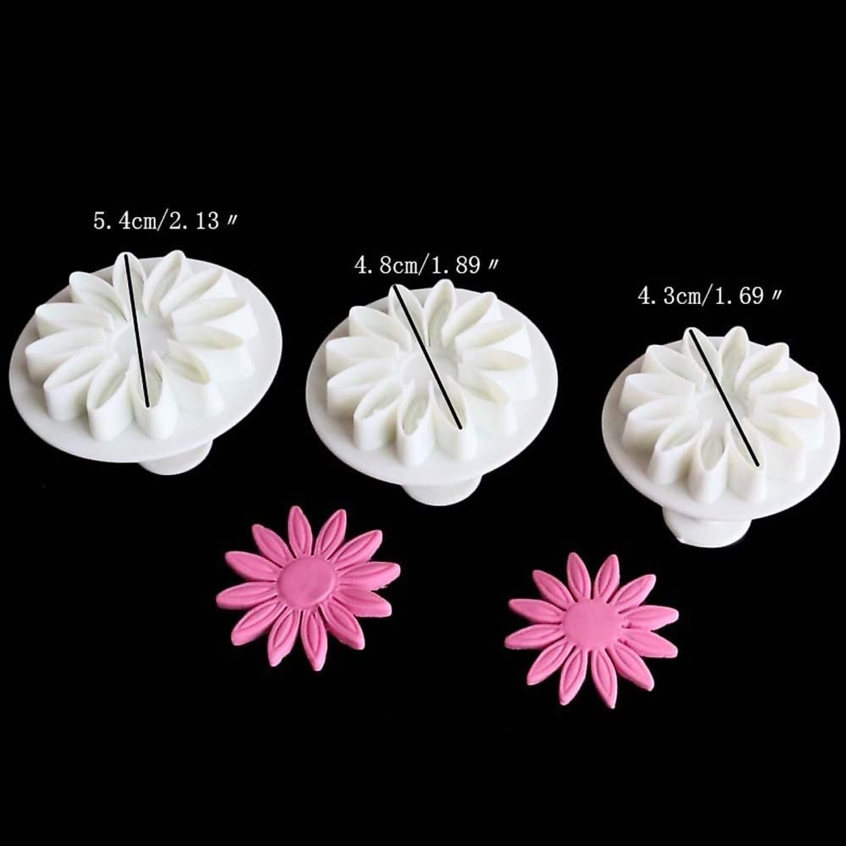 3Pcs Hand Press Flower Fondant Stamp, Fondant Cake Cutter Mould, Chrysanthemum Cookie Cutter Cake Decorating Mold