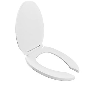 Centoco Elongated Toilet Seat, Lock In Place, Fast-N-Lock Mounting, Open Front With Cover, Commercial, Plastic, Made in the USA, 820STSFE-001, White