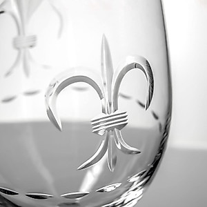 Rolf Glass Fleur De Lis Stemless Wine Tumbler 17 ounce - Stemless Wine Glasses - Lead-Free Glass - Etched Tumbler Glasses - Proudly Made in the USA (Set of 4)