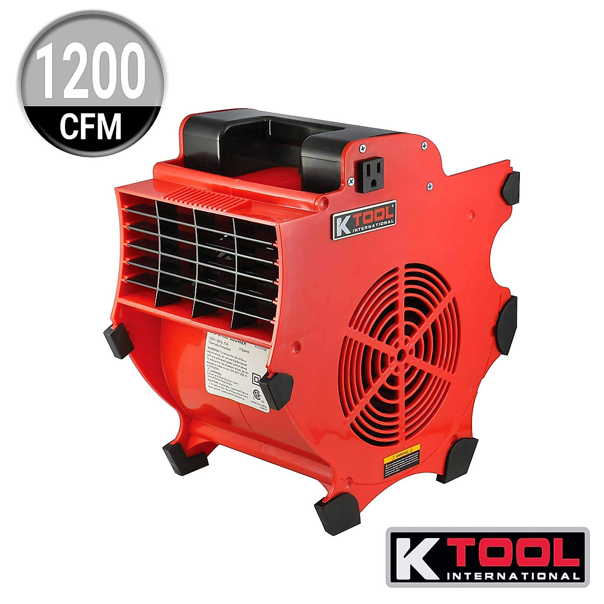 K Tool International 77700; Big Chill Workforce Blower, 3 Speed Motor with Built-in Overload Protection, 4 Angle Position, Indoor and Outdoor Use, Heavy Duty Design Impact Resistant ABS, 1200 CFM, Red