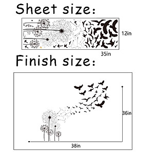 ELOOR Dandelion Birds Wall Decals Flying Flowers Wall Stickers Dandelion Wall Art Living Room Bedroom Decor for Living Room Kids Room(Black)