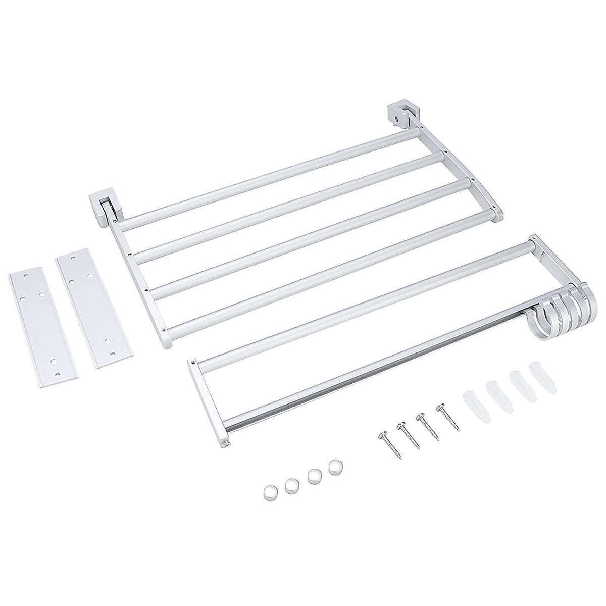 Double Layer Towel Rack, Bathroom Space Saving Towel Shelf, Wall Moted Towel Holder with Towel Hooks