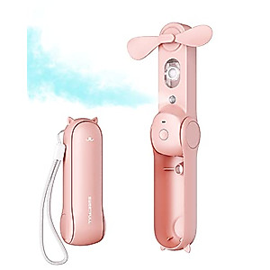 SWEETFULL Misting Fan Portable, Handheld Personal Mister Fan, Small Fan Rechargeable, Mini Spray Water Mist Fan, Kids Women Portable Fan For Travel, Outdoors, Hiking, Camping Home Office (Pink)