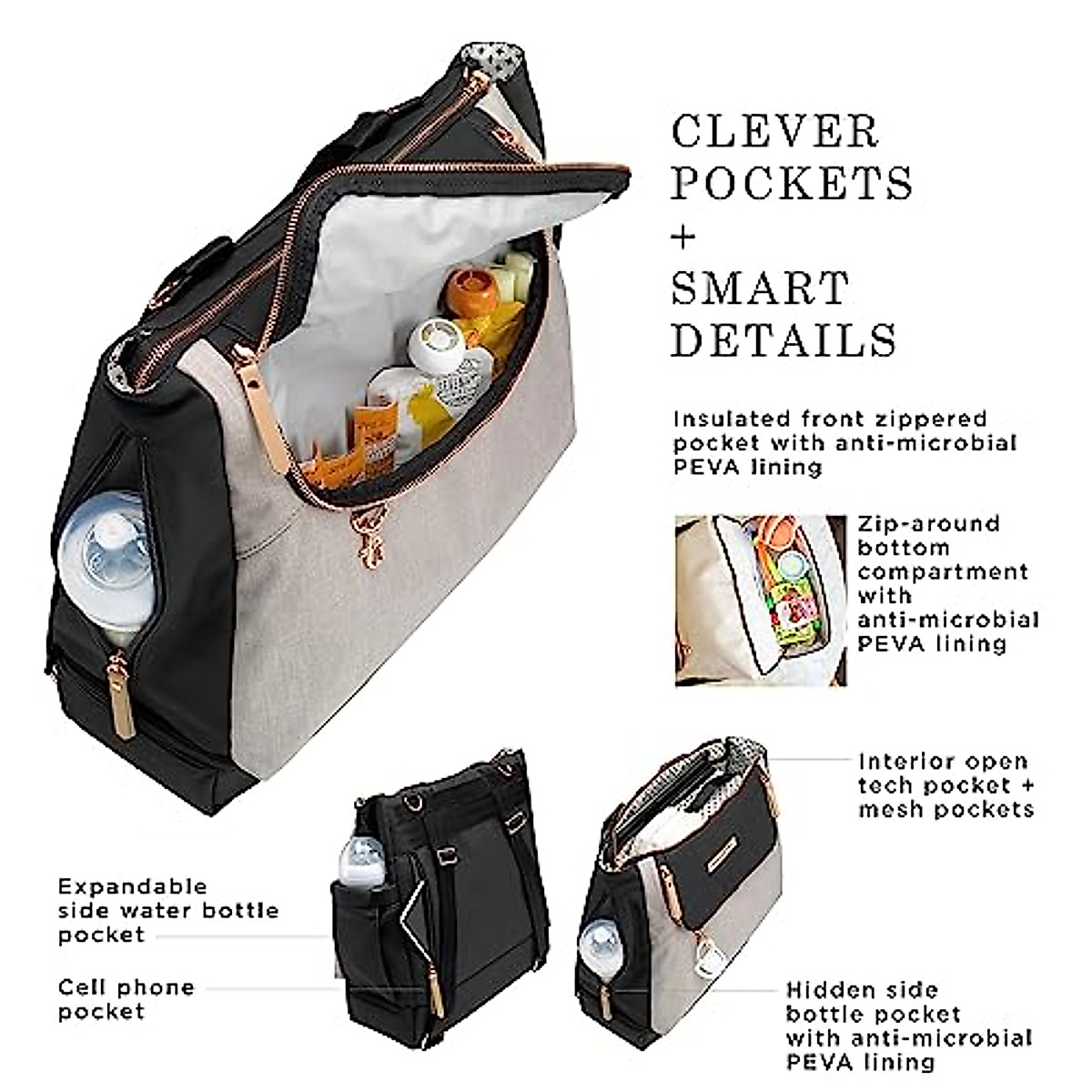 Petunia Pickle Bottom Pivot Backpack | Multiple carrying options (backpack or tote) | Insulated Pockets to Keep you Organized | Modern Silhouette with a Roomy Interior | Sand/Black