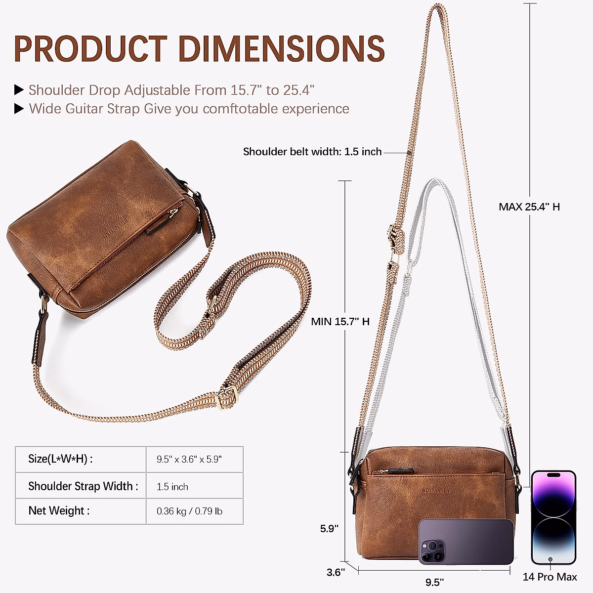 BOSTANTEN Leather Small Crossbody Bags＆Backpack Purse for Women Fashion Travel Backpacks
