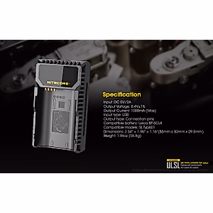 Nitecore ULSL USB Travel Charger for Leica BP-SCL4 Batteries - Compatible with Leica SL Typ 601 Series Camera, Sticker