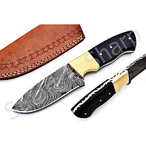 Smart & Sharp Custom Handmade Damascus Steel Hunting Knife/Skinning Knife AA-17292 (Black Micarta)