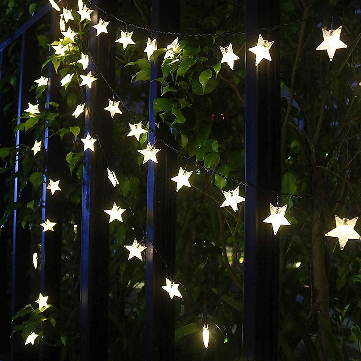 Solar star string lights, 39Ft 100LED, solar fairy lights with remote control 8 lighting modes, outdoor waterproof star flashing lights, suitable for home/party/garden/wedding/Christmas (warm white)