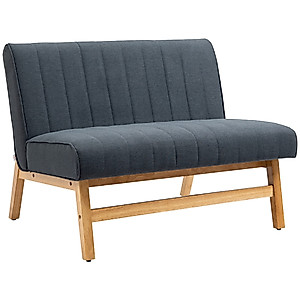 HOMCOM 42" Loveseat Sofa with Rubber Wood Legs, Space-Saving Upholstered Couch, Small 2 Seater Sofa - Graphite