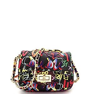 Retro Vintage Neon Multicolor Colorful Graffiti Clutch Tote Purse Crossbody Sling Bag Handbag (Micro Mini Girl's Crossbody [Phones don't fit] - Dark Multi)