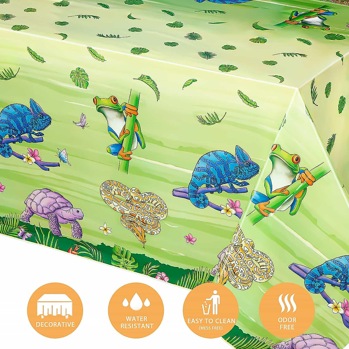 WERNNSAI Reptile Party Tablecloth - 1 PC Birthday Party Decorations 54’’ x 108’’ Disposable Table Covers for Kids Boys Party Family Dinner Camping Snakes Turtles Lizards Party Supplies