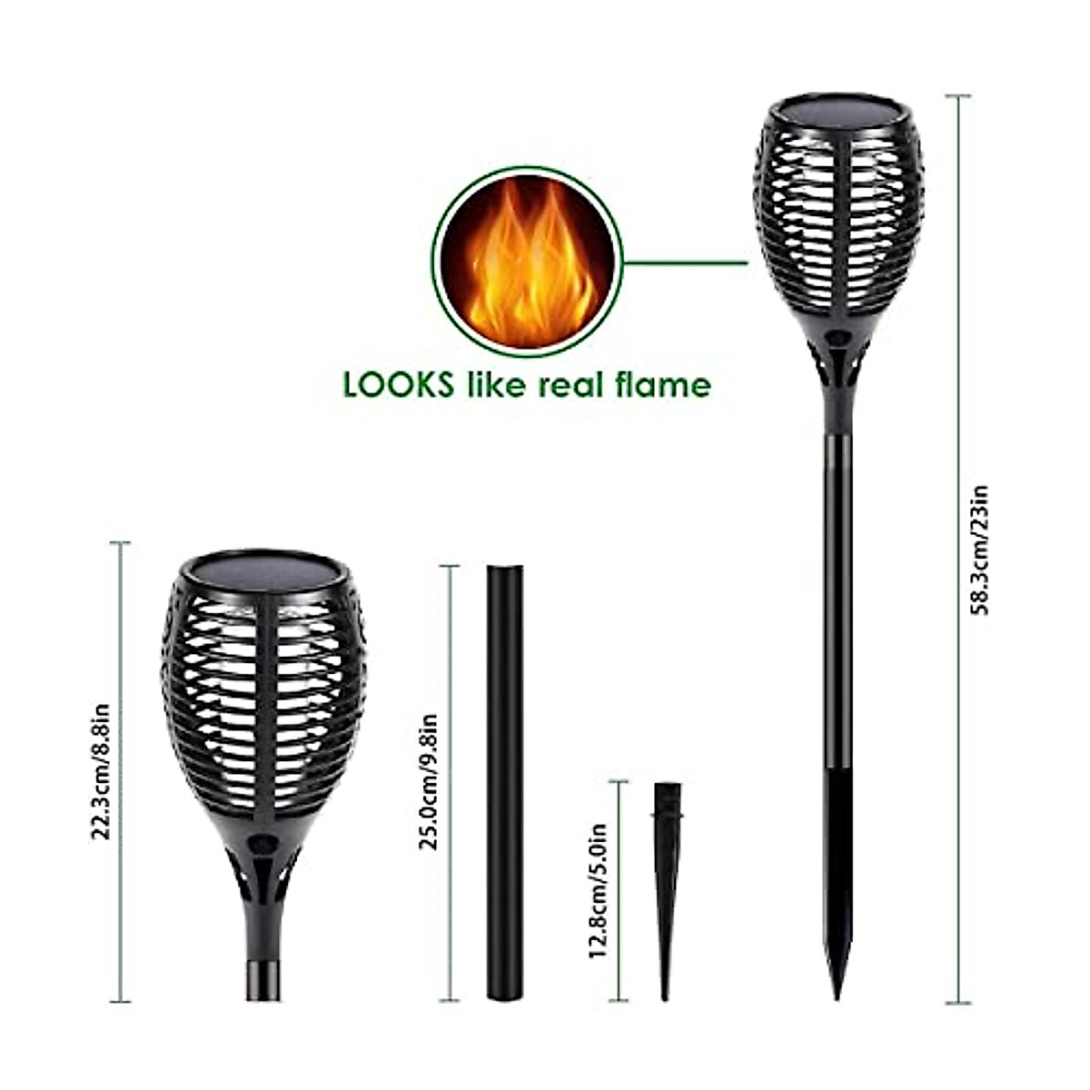 QINOL 4-Pack Solar Lights Outdoor (Higher & Larger Size) Solar Torches with Flickering Flame Waterproof Landscape Solar Torch Lights for Pathway Garden Yard- Dusk to Dawn Auto On/Off