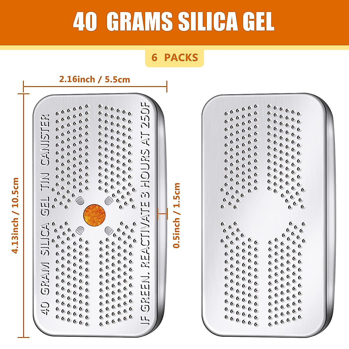 6 Pack 40 Gram Indicating Silica Gel Desiccant Canister Dehumidifier Orange Indicating Desiccant Reusable Moisture Absorber Bag for Car Closet Cabinet Bag Storage Box (6 Boxes)