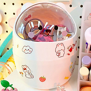 YoBuyBuy Desktop with Lid Trash Can Mini Kawaii Cute Bear Trash Bin Storage Box Girl Pen Holder Storage Bucket with Top, White