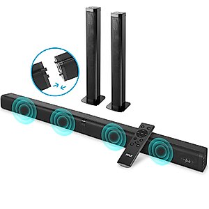 Pyle Home Convertible Soundbar with Bluetooth - 2 Ch 39" Soundbar Stereo Speaker for TV, Detachable, Wall Mountable, Class D Stereo Power Digital Amplifier, Optical, AUX, USB/TF Card Input - PHSPTW60